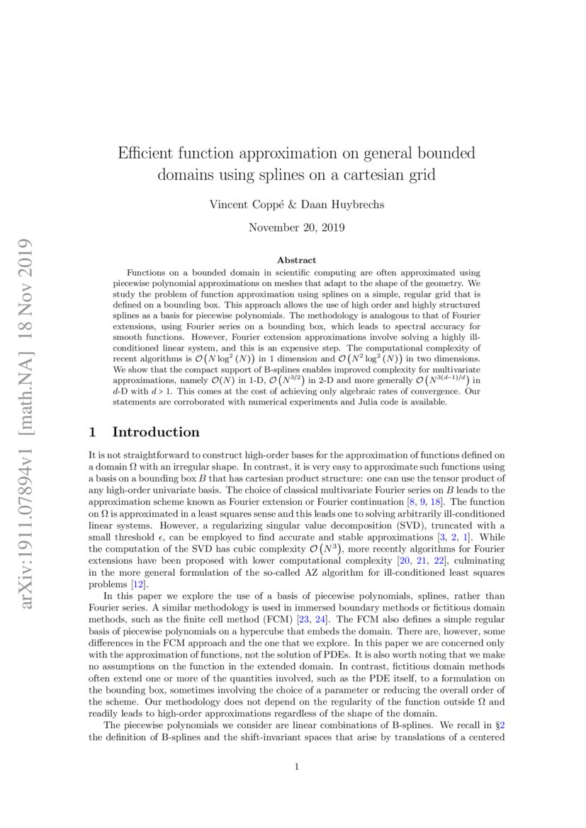 Efficient Function Approximation On General Bounded Domains Using Splines On A Cartesian Grid