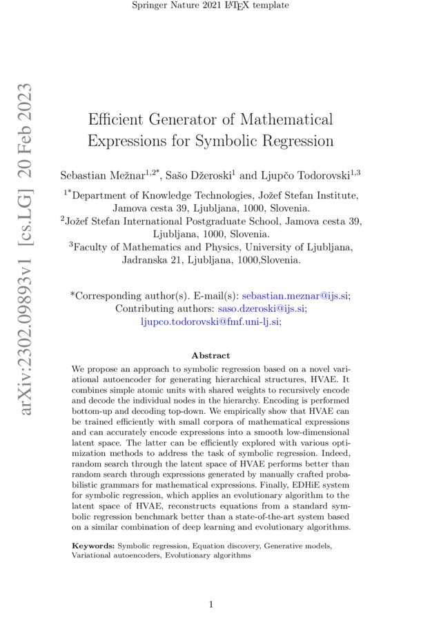 Efficient Generator of Mathematical Expressions for Symbolic Regression ... Efficient Generator of Mathematical Expressions for Symbolic Regression ...