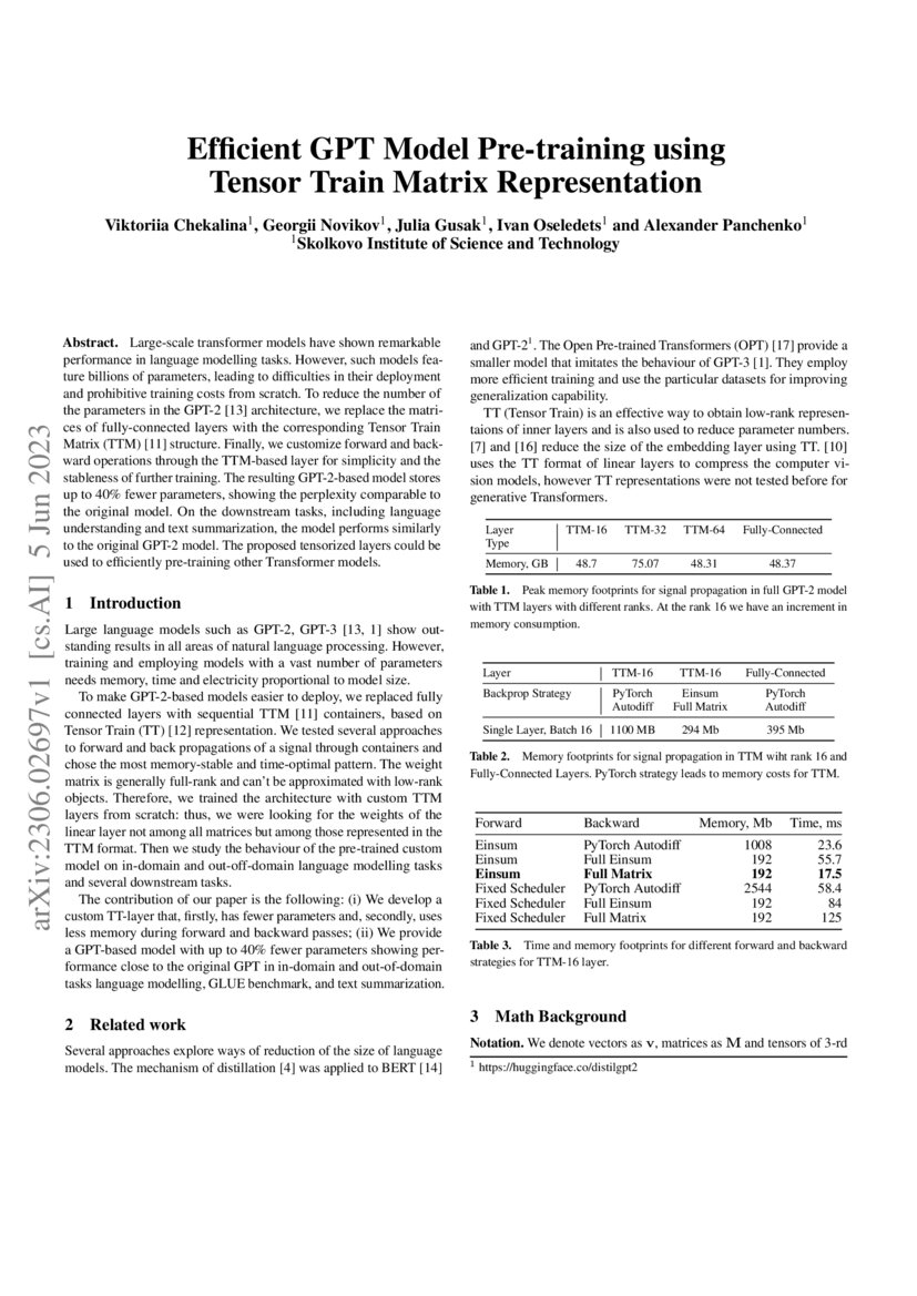 Efficient GPT Model Pre-training using Tensor Train Matrix Representation | DeepAI