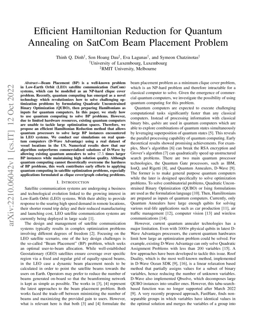 Efficient Hamiltonian Reduction For Quantum Annealing On Satcom Beam Placement Problem Deepai 