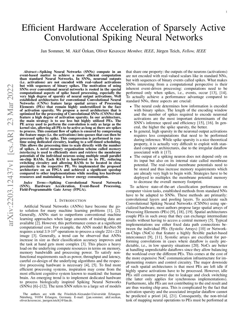 Efficient Hardware Acceleration of Sparsely Active Convolutional Spiking Neural Networks | DeepAI