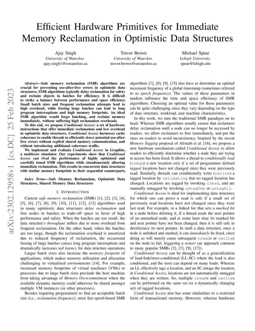 Efficient Hardware Primitives For Immediate Memory Reclamation In Optimistic Data Structures