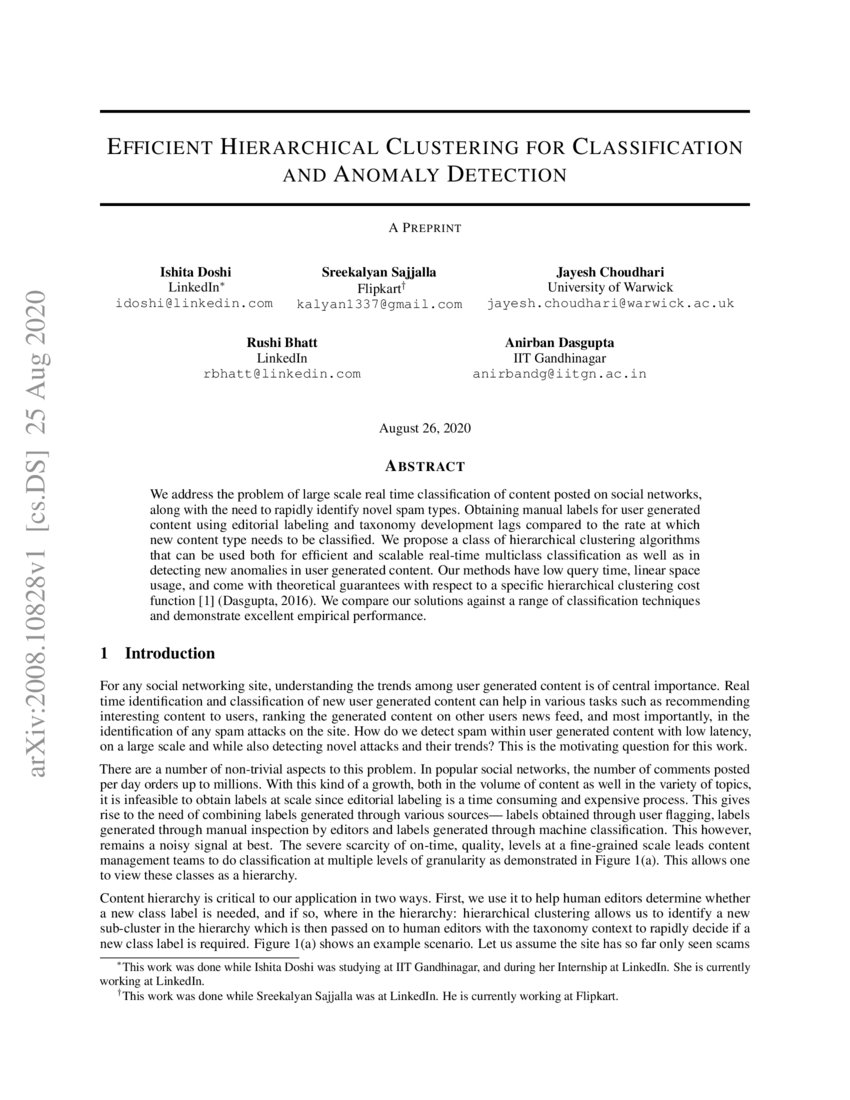 Efficient Hierarchical Clustering For Classification And Anomaly