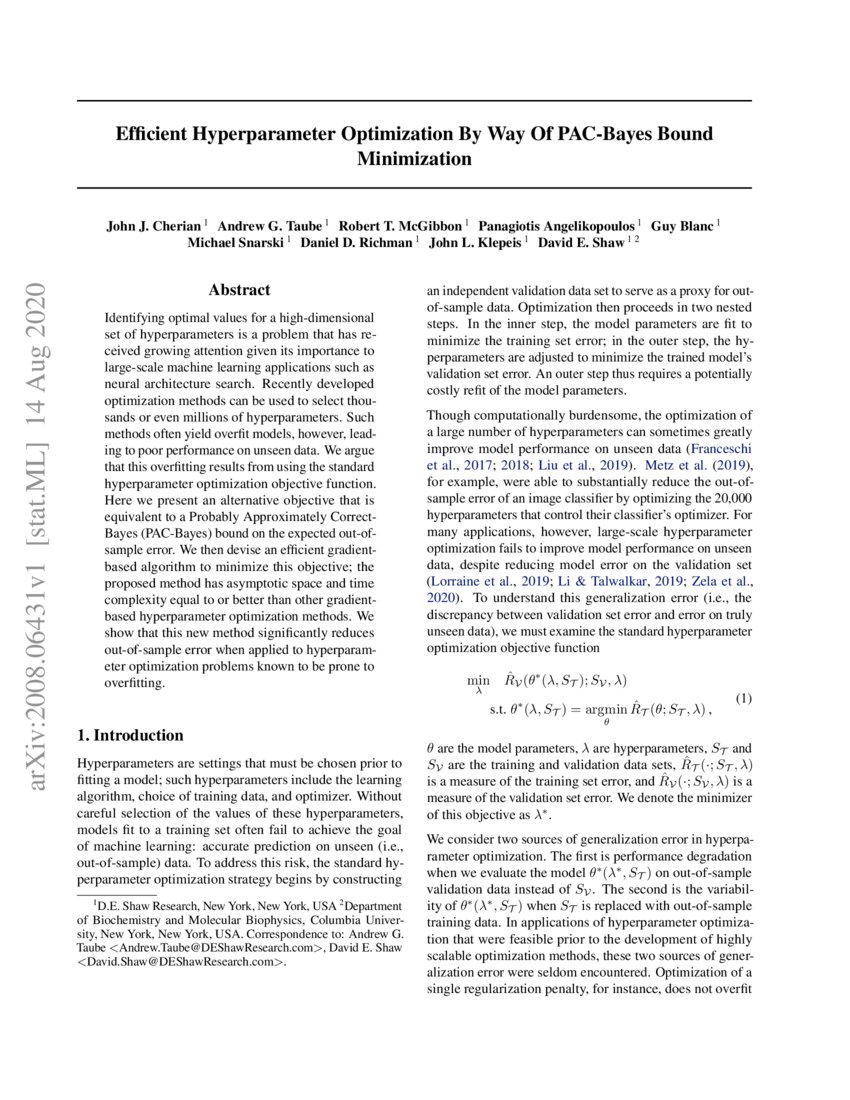 Efficient Hyperparameter Optimization By Way Of Pac Bayes Bound Minimization Deepai