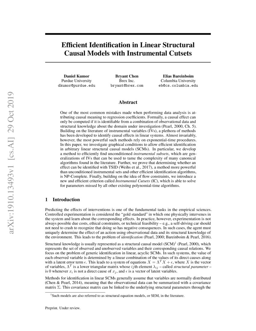 Efficient Identification in Linear Structural Causal Models with Instrumental Cutsets | DeepAI