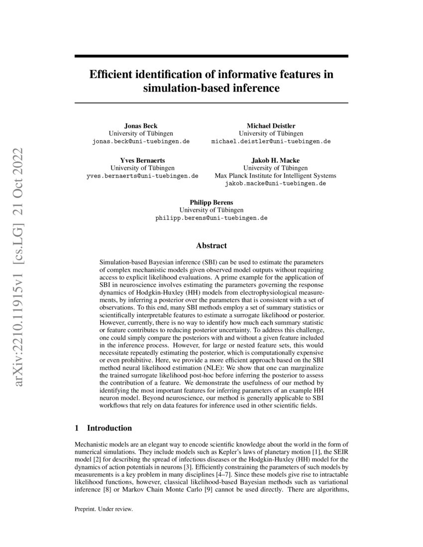 Efficient Identification Of Informative Features In Simulation Based Inference Deepai