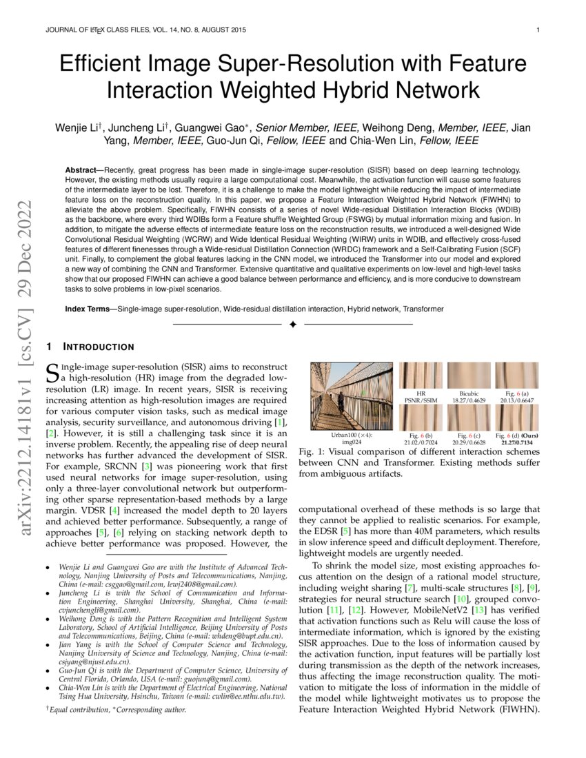 Efficient Image Super-Resolution with Feature Interaction Weighted ... Efficient Image Super-Resolution with Feature Interaction Weighted ...