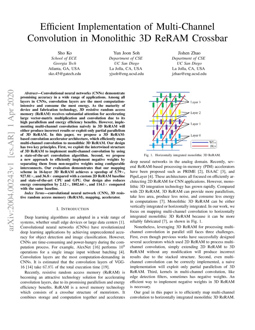 Efficient Implementation of Multi-Channel Convolution in Monolithic 3D ...