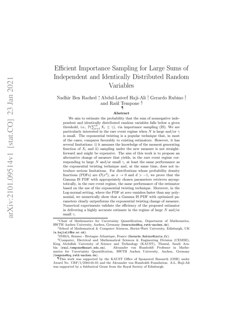 Efficient Importance Sampling For Large Sums Of Independent And Identically Distributed Random