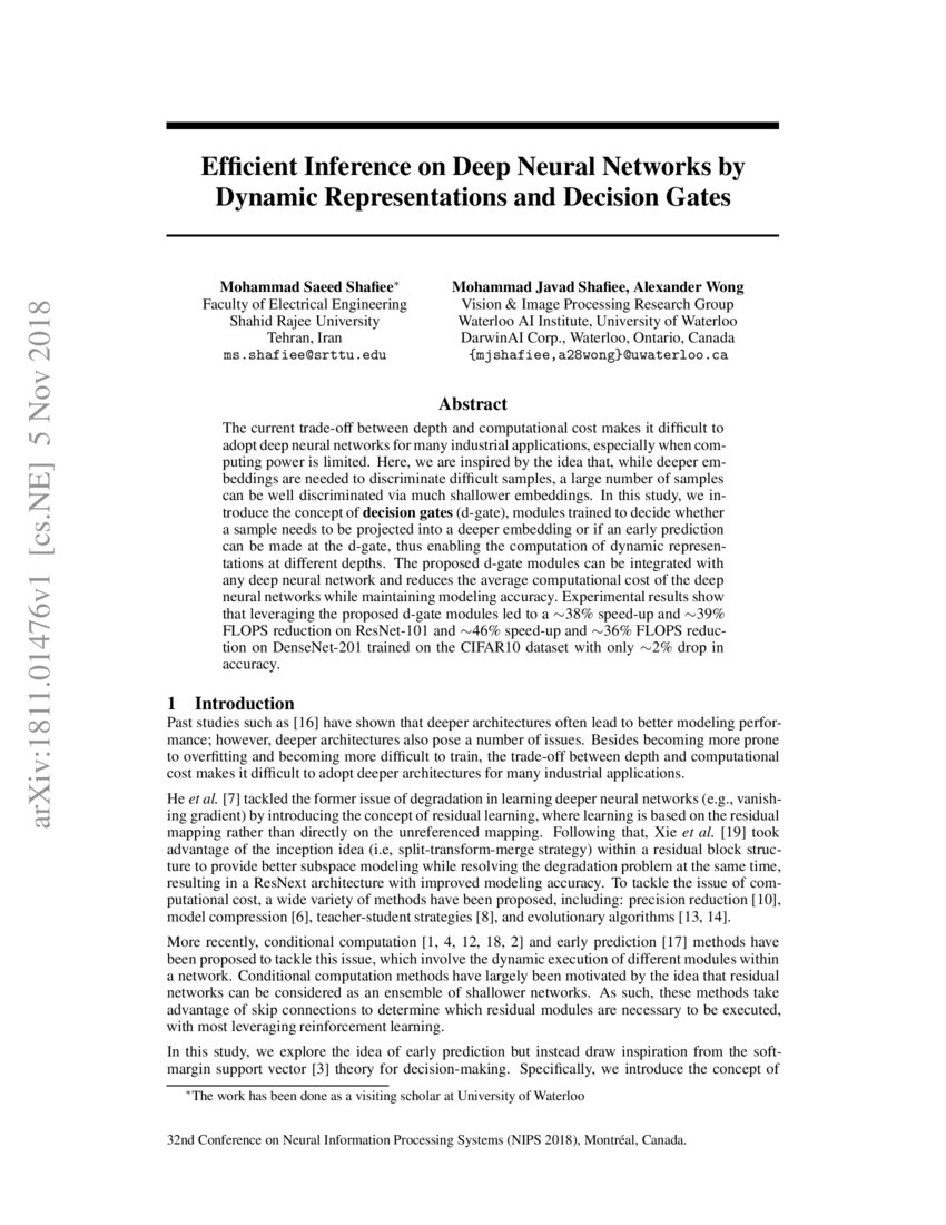 Efficient Inference On Deep Neural Networks By Dynamic Representations And Decision Gates Deepai