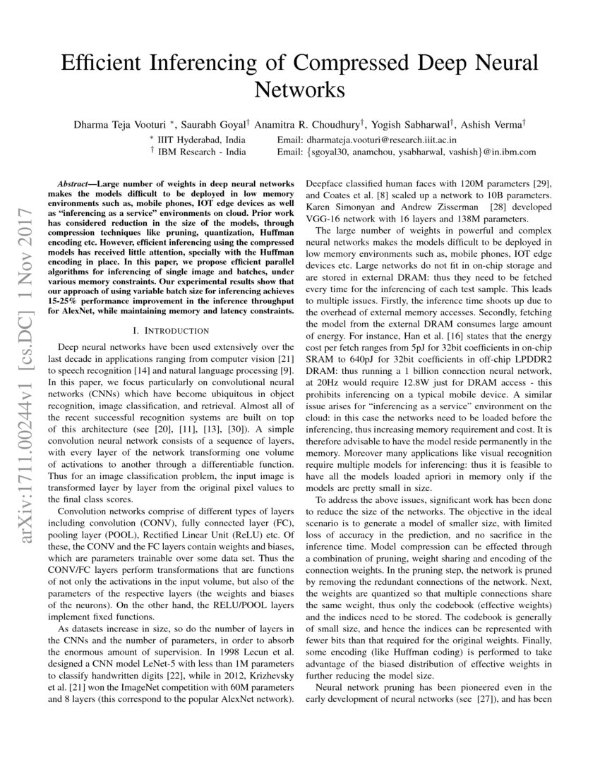 Efficient Inferencing Of Compressed Deep Neural Networks Deepai
