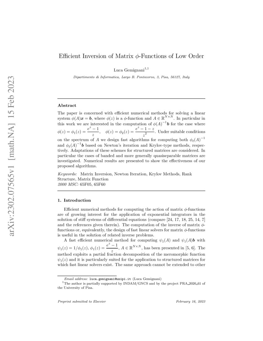 Efficient Inversion Of Matrix φ Functions Of Low Order Deepai