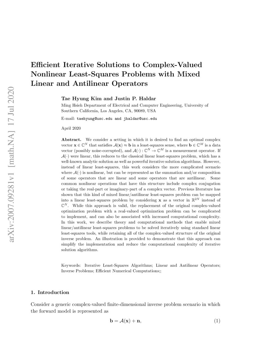 Efficient Iterative Solutions To Complex Valued Nonlinear Least Squares Problems With Mixed