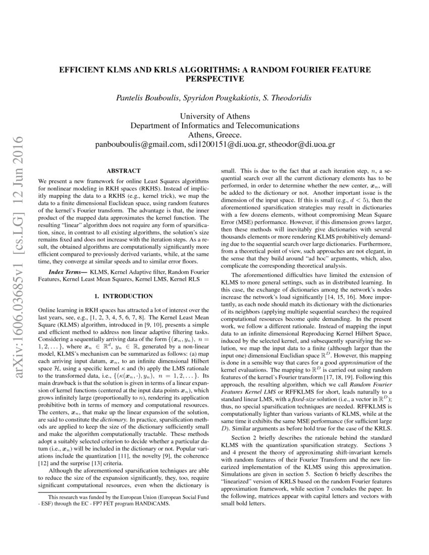 Efficient KLMS and KRLS Algorithms: A Random Fourier Feature Perspective | DeepAI