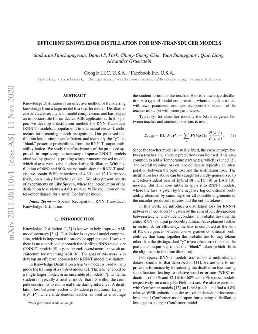Efficient Knowledge Distillation For Rnn Transducer Models Deepai