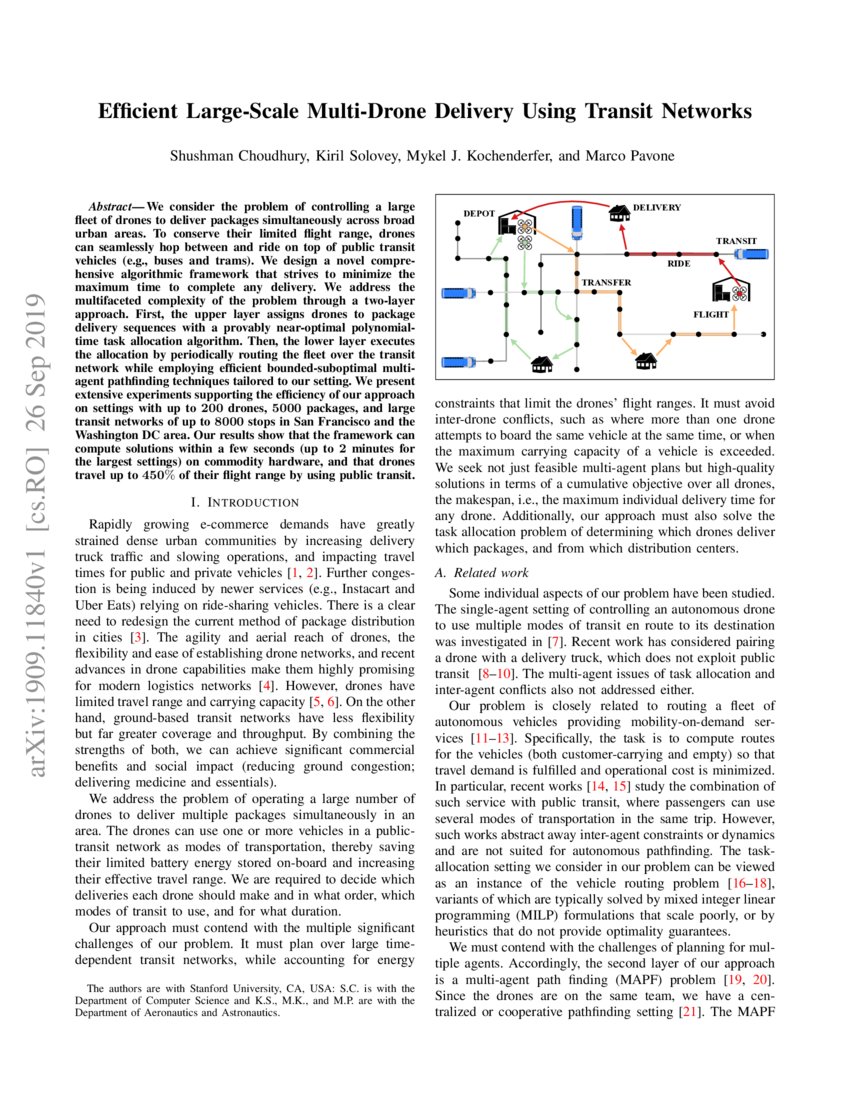 Efficient Large-Scale Multi-Drone Delivery Using Transit Networks | DeepAI