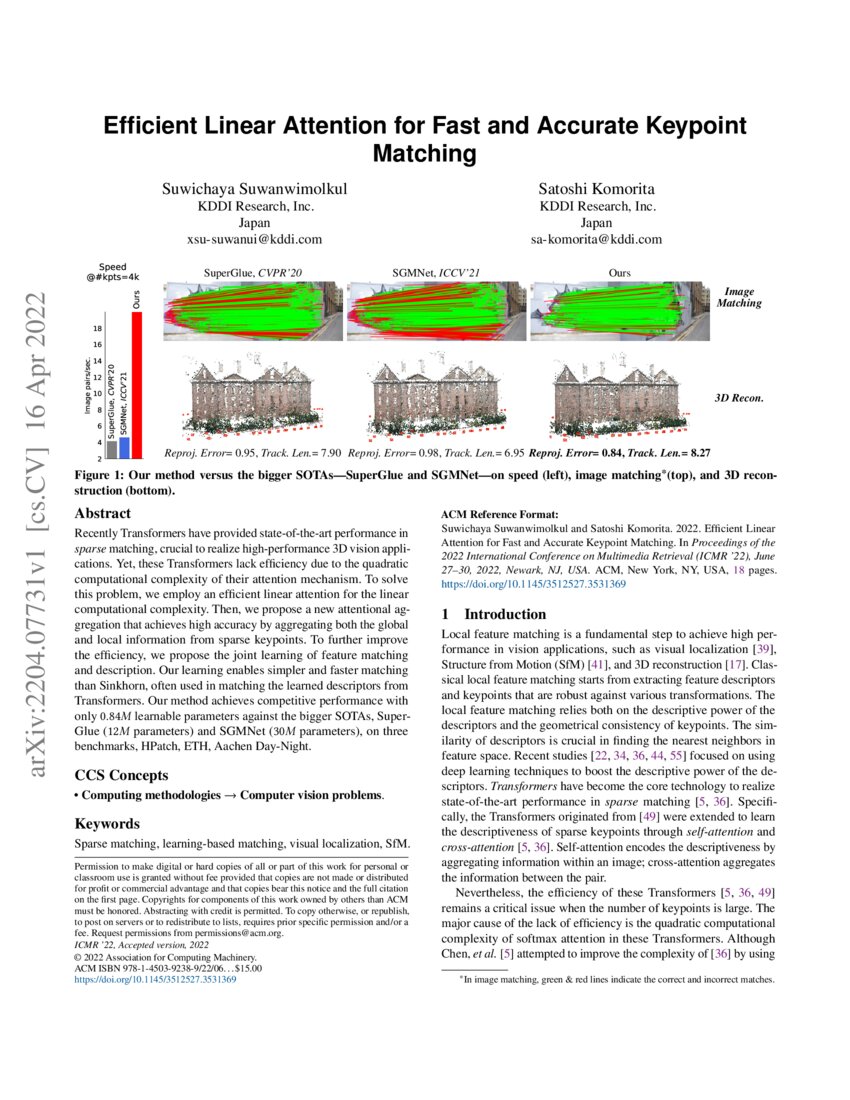Efficient Linear Attention for Fast and Accurate Keypoint Matching | DeepAI