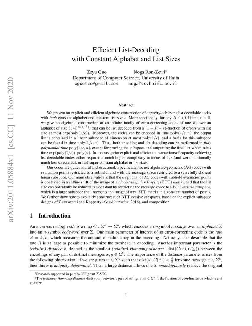 Efficient List-Decoding with Constant Alphabet and List Sizes | DeepAI