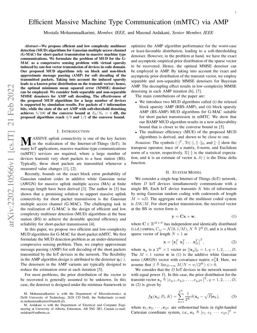 Efficient Massive Machine Type Communication Mmtc Via Amp Deepai