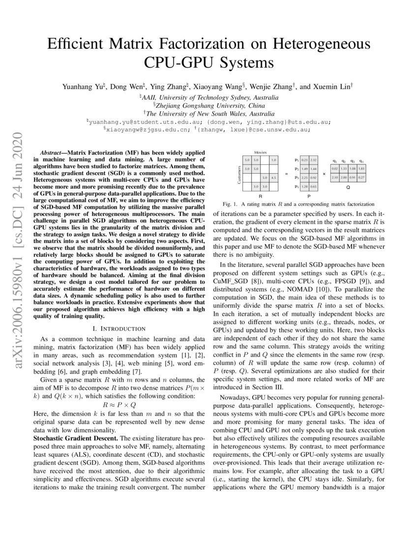 Efficient Matrix Factorization On Heterogeneous Cpu Gpu Systems Deepai