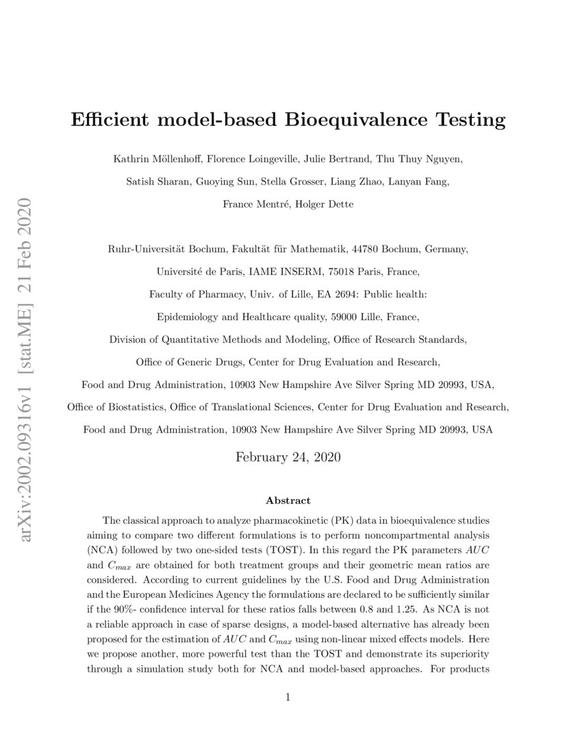 Efficient model-based Bioequivalence Testing | DeepAI