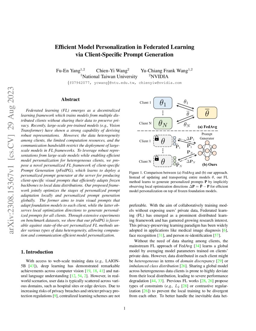 Efficient Model Personalization In Federated Learning Via Client Specific Prompt Generation Deepai