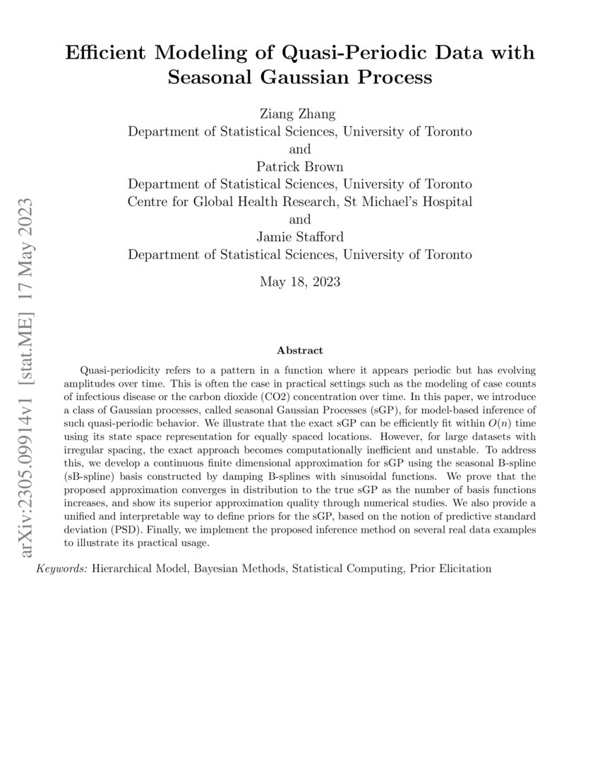 Efficient Modeling Of Quasi Periodic Data With Seasonal Gaussian