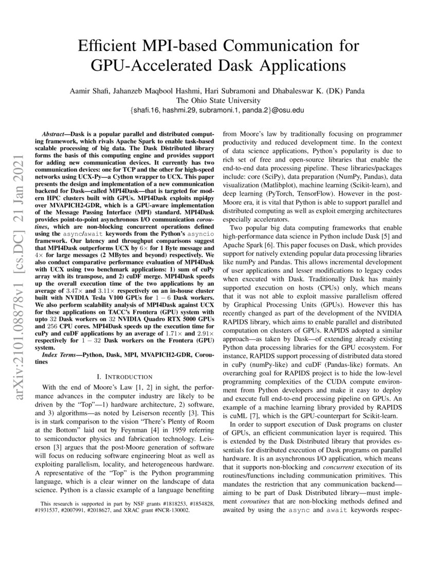 Efficient Mpi Based Communication For Gpu Accelerated Dask Applications Deepai