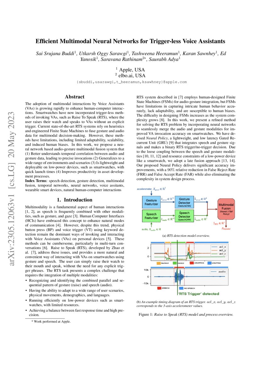 Efficient Multimodal Neural Networks for Trigger-less Voice Assistants | DeepAI