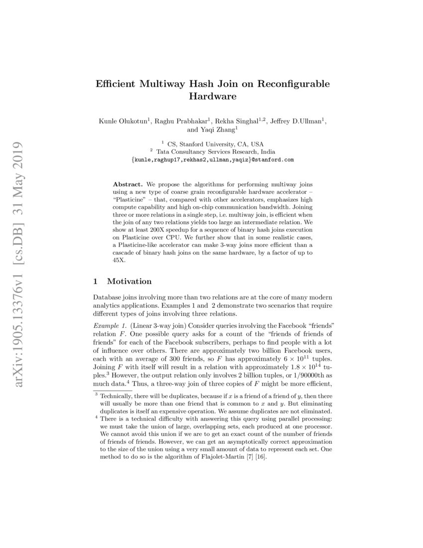 Efficient Multiway Hash Join On Reconfigurable Hardware Deepai