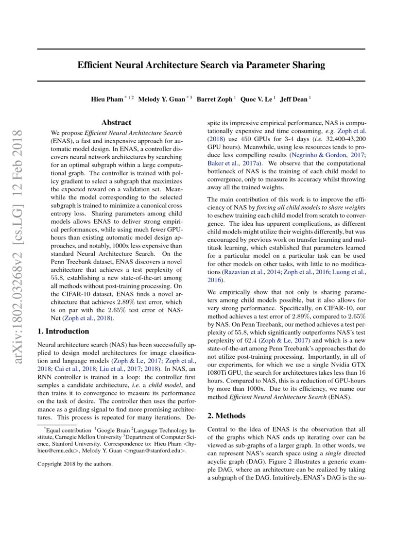 Efficient Neural Architecture Search Via Parameter Sharing Deepai 