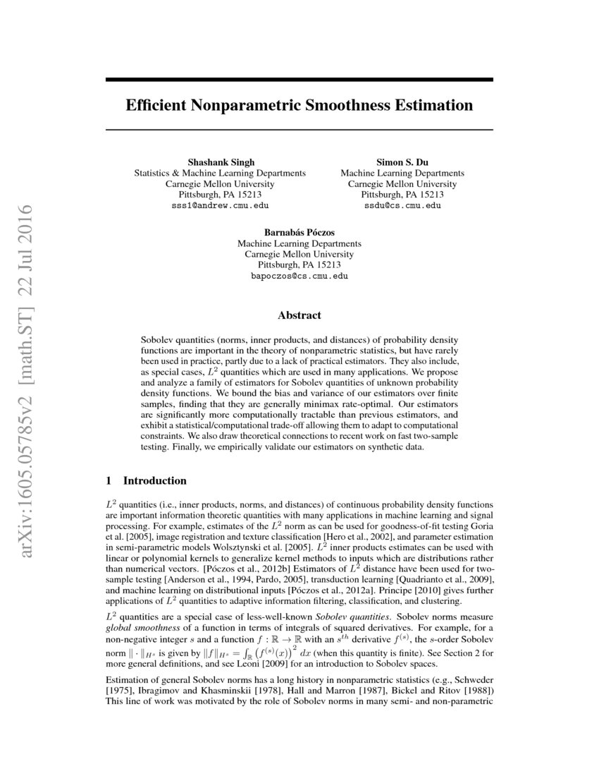 Efficient Nonparametric Smoothness Estimation Deepai