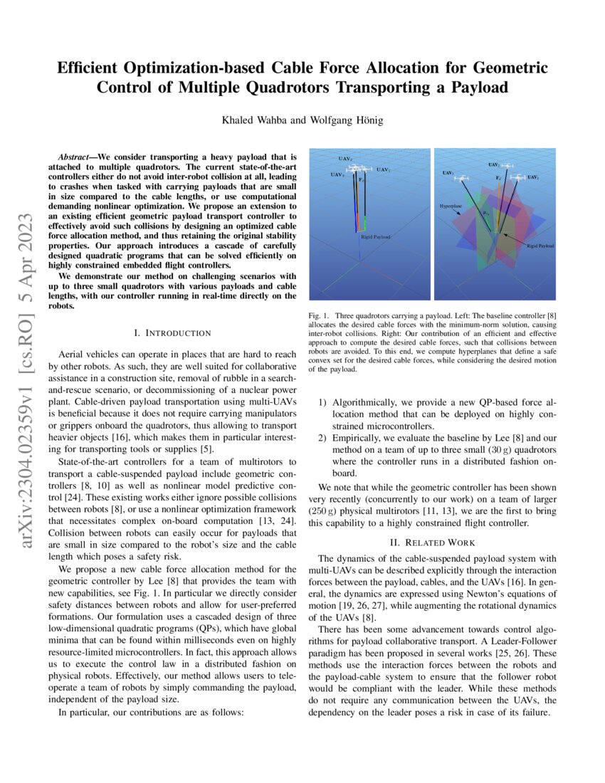 Efficient Optimization Based Cable Force Allocation For Geometric Control Of Multiple Quadrotors