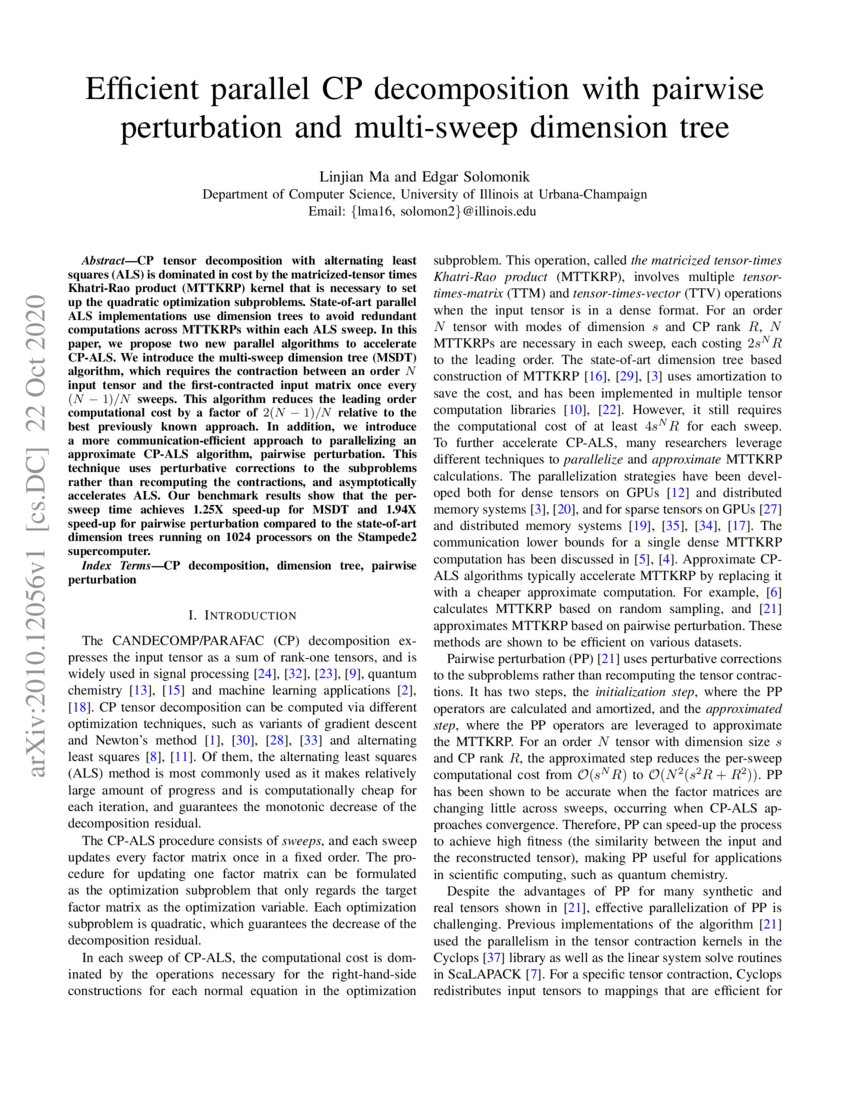 Efficient parallel CP decomposition with pairwise perturbation and ...