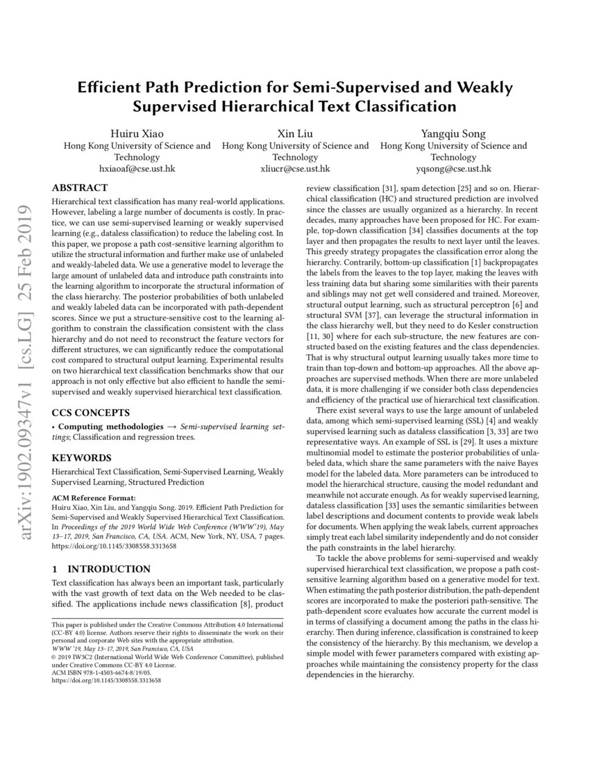 Efficient Path Prediction For Semi Supervised And Weakly Supervised Hierarchical Text