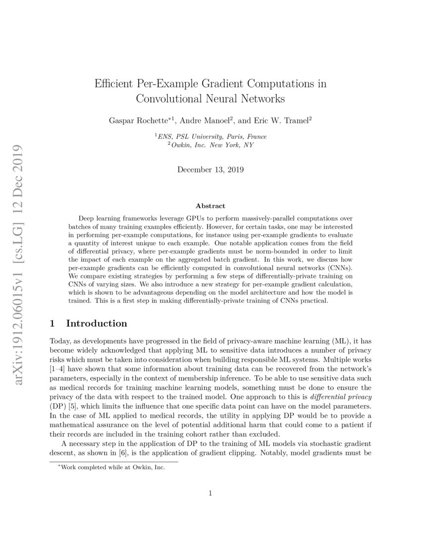 Efficient Per Example Gradient Computations In Convolutional Neural Networks Deepai