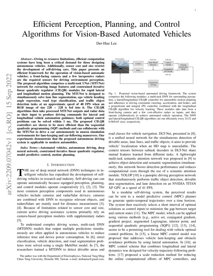 Efficient Perception, Planning, and Control Algorithms for Vision-Based Automated Vehicles | DeepAI