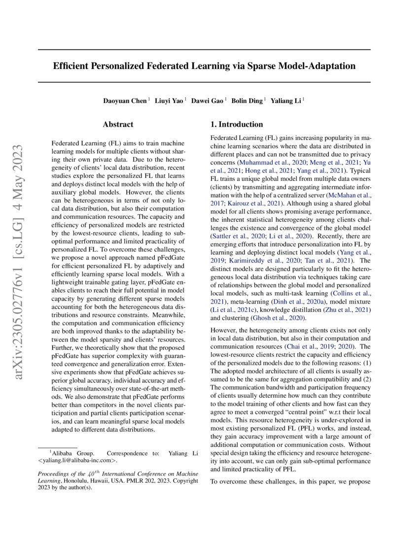 Efficient Personalized Federated Learning via Sparse Model-Adaptation | DeepAI