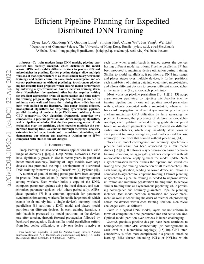 Efficient Pipeline Planning For Expedited Distributed Dnn Training Deepai