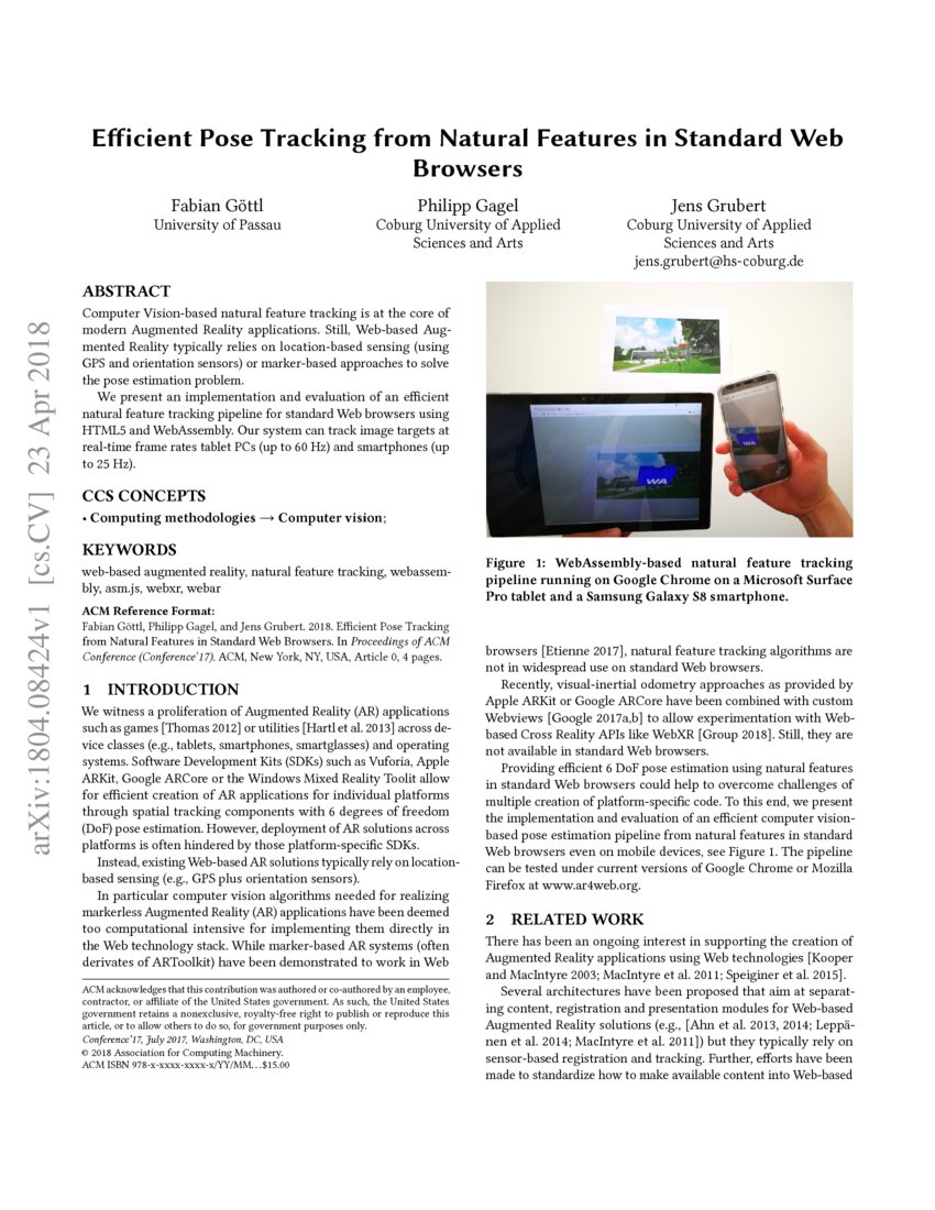 Efficient Pose Tracking from Natural Features in Standard Web Browsers | DeepAI
