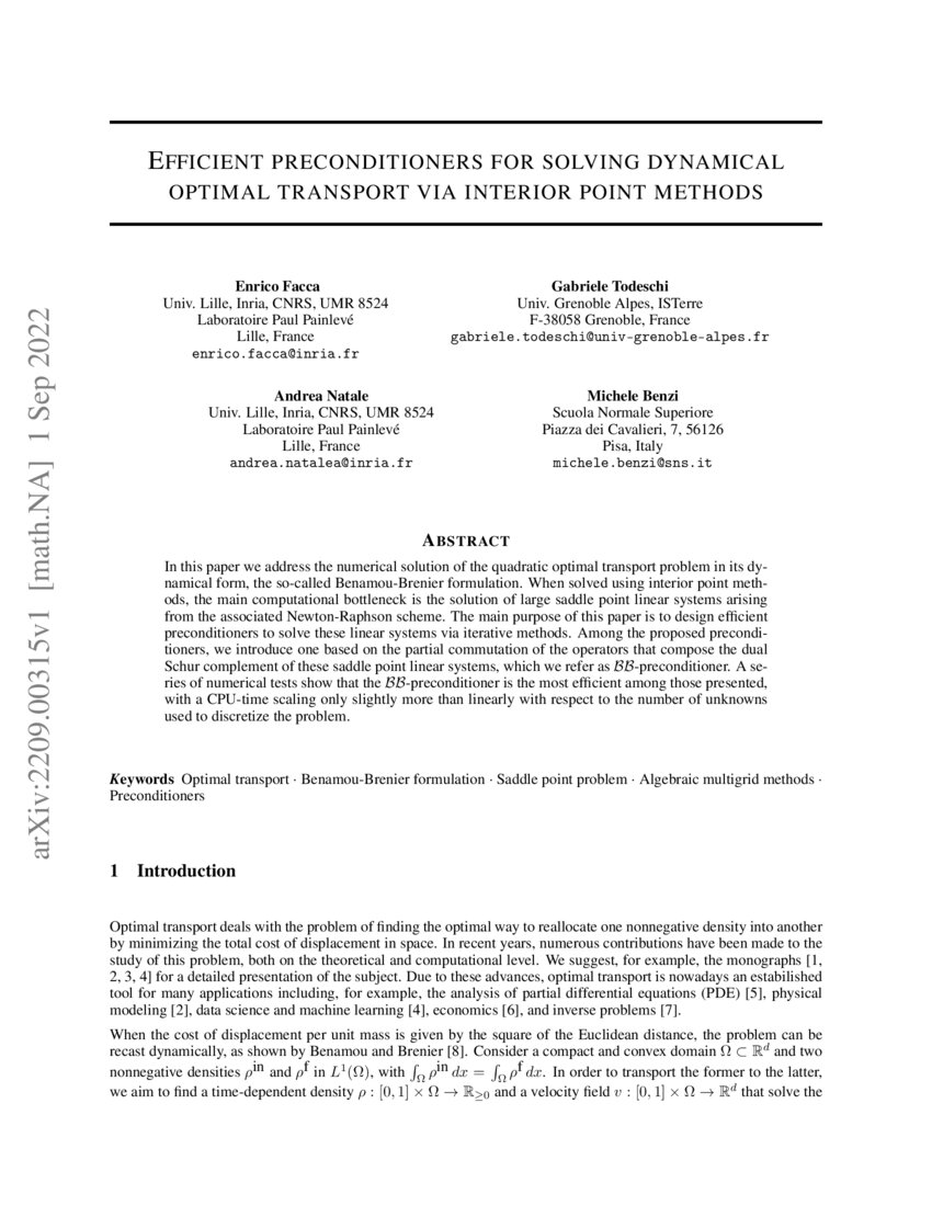 Efficient preconditioners for solving dynamical optimal transport via interior point methods ...