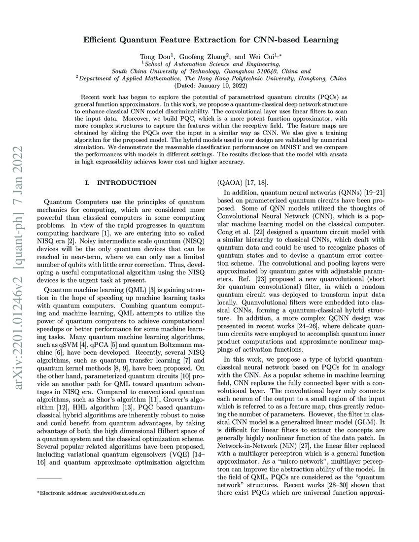 Efficient Quantum Feature Extraction for CNN-based Learning | DeepAI