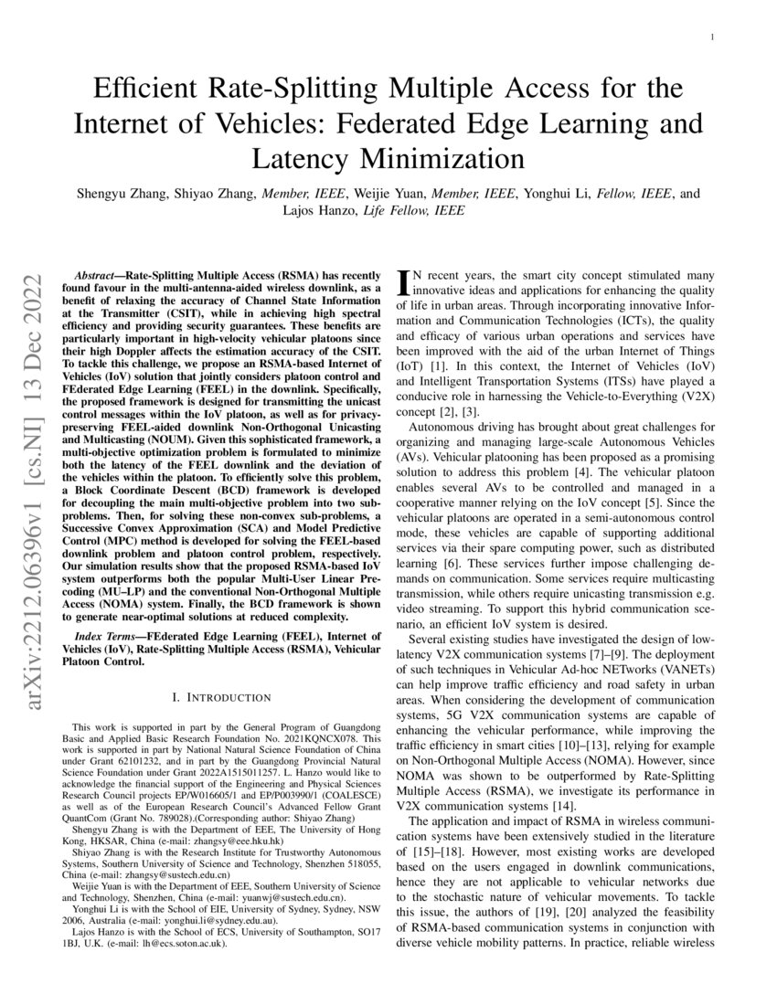 Efficient Rate Splitting Multiple Access For The Internet Of Vehicles Federated Edge Learning