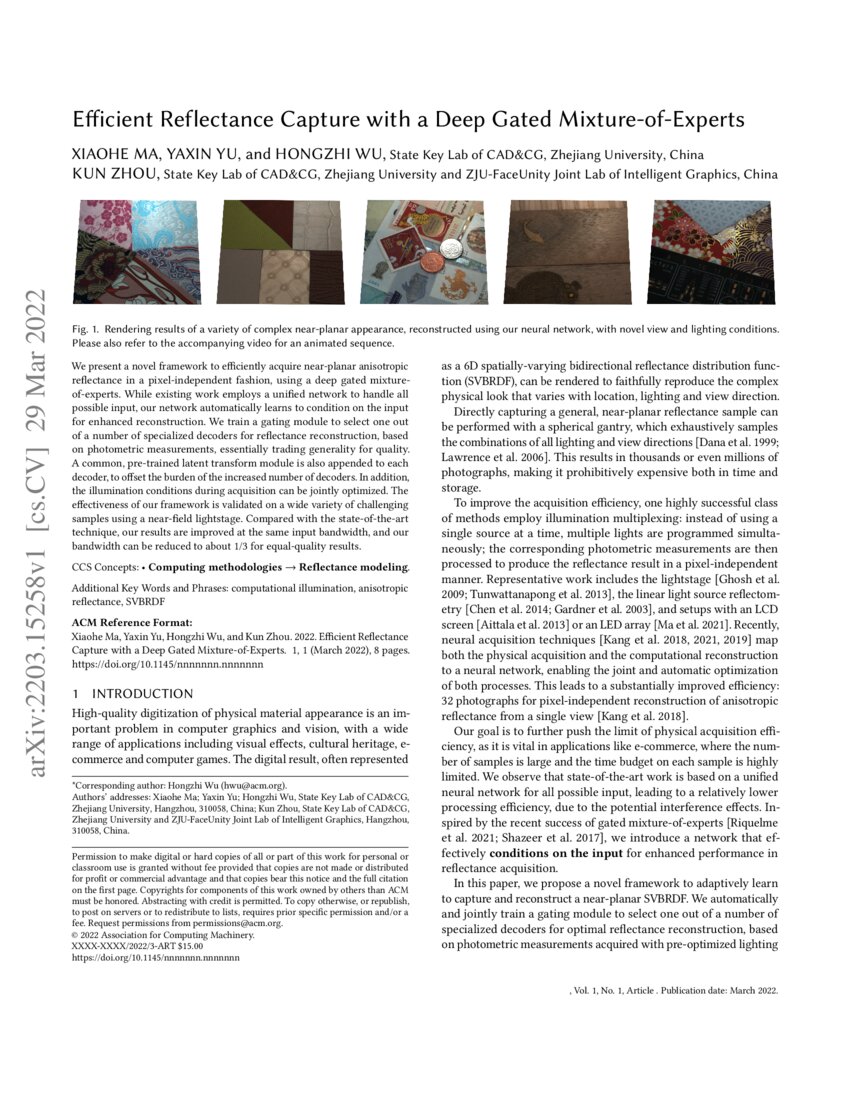 Efficient Reflectance Capture with a Deep Gated Mixture-of-Experts | DeepAI