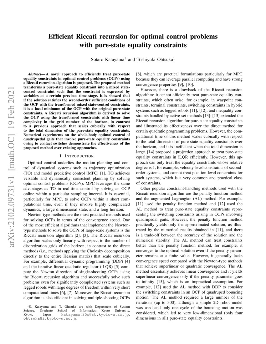 Efficient Riccati Recursion For Optimal Control Problems With Pure State Equality Constraints 4782