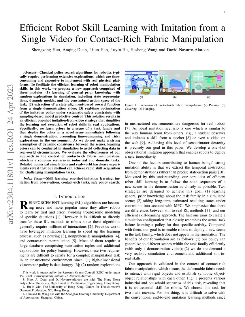 Efficient Robot Skill Learning with Imitation from a Single Video for Contact-Rich Fabric ...