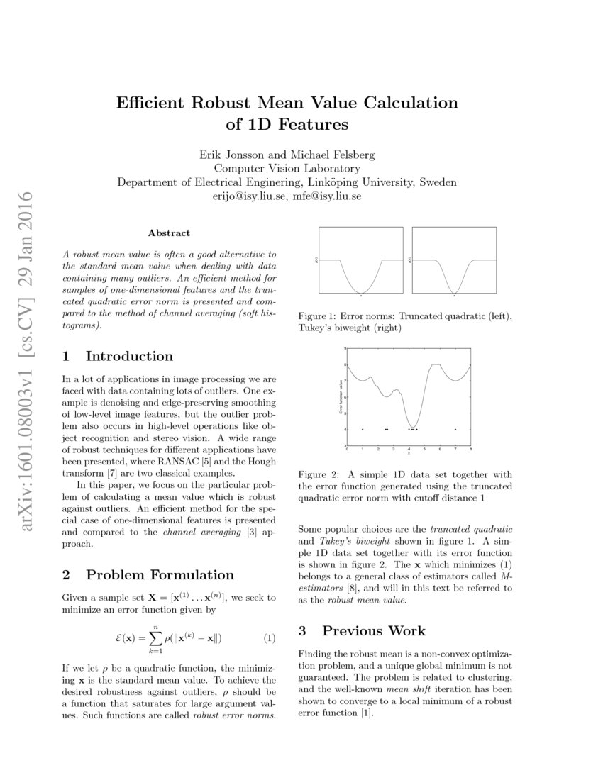 Efficient Robust Mean Value Calculation of 1D Features | DeepAI