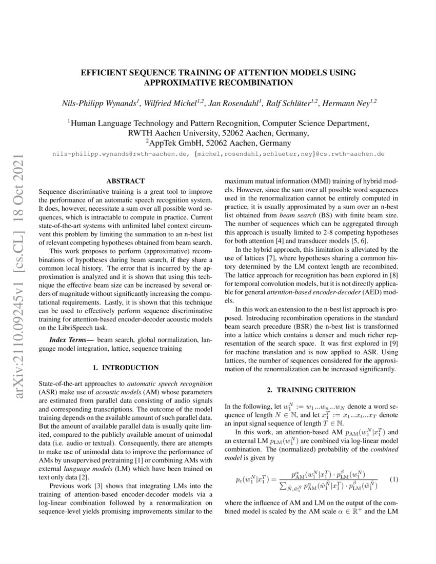 Efficient Sequence Training of Attention Models using Approximative Recombination | DeepAI