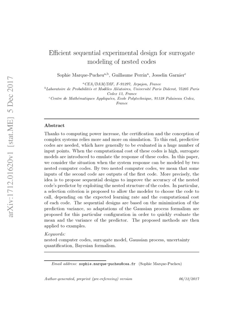 Efficient sequential experimental design for surrogate modeling of nested codes | DeepAI
