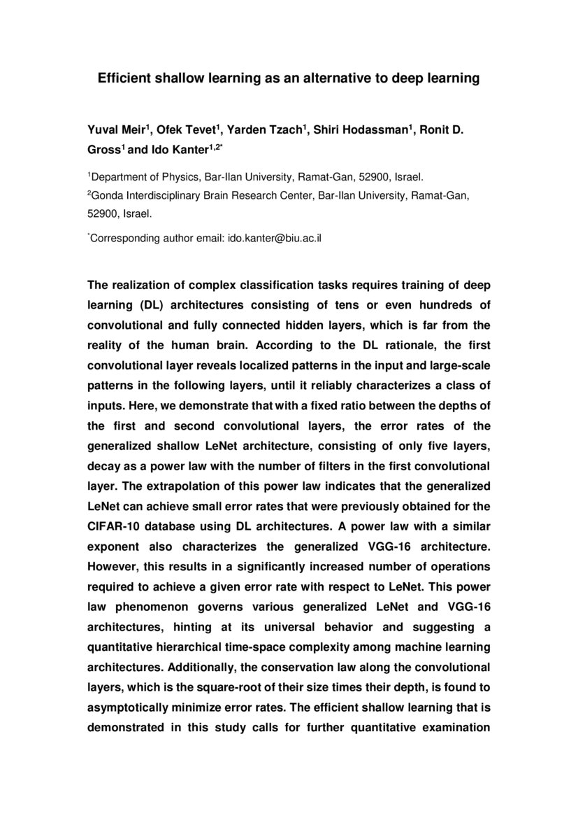 Efficient shallow learning as an alternative to deep learning | DeepAI